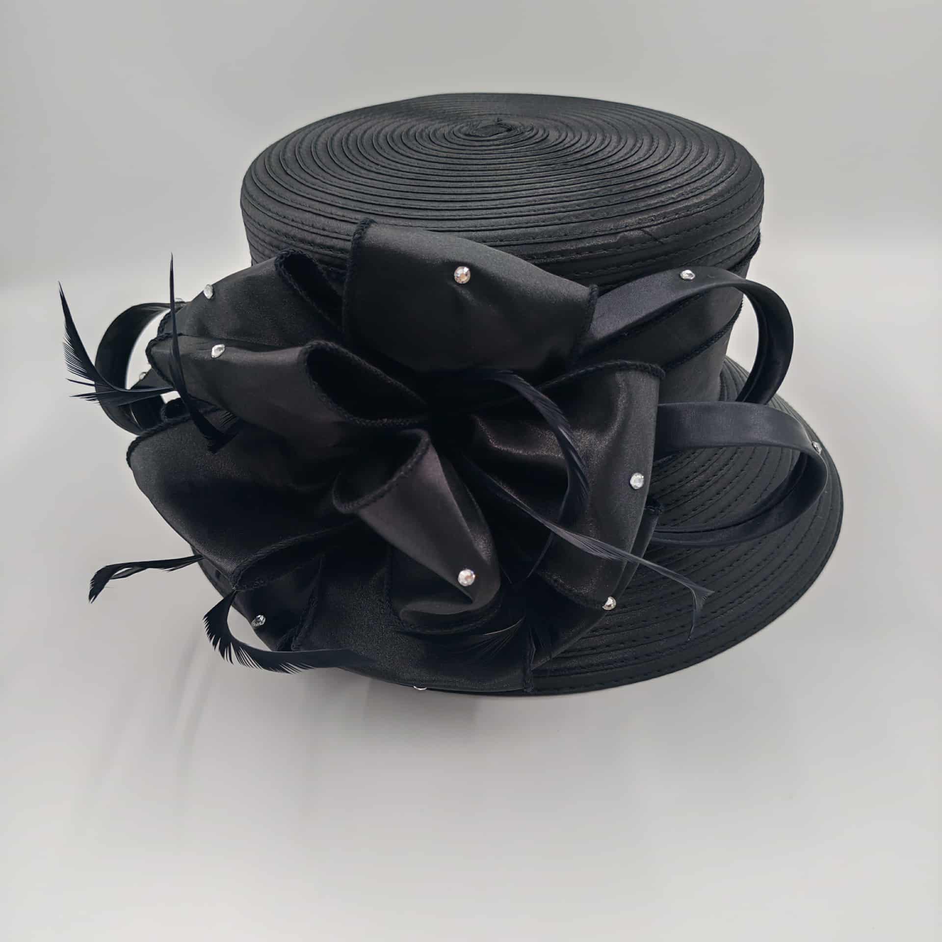 Black Sinamay Satin Bloom Hat | Medium Brim Race Day Hat – Manor Hats